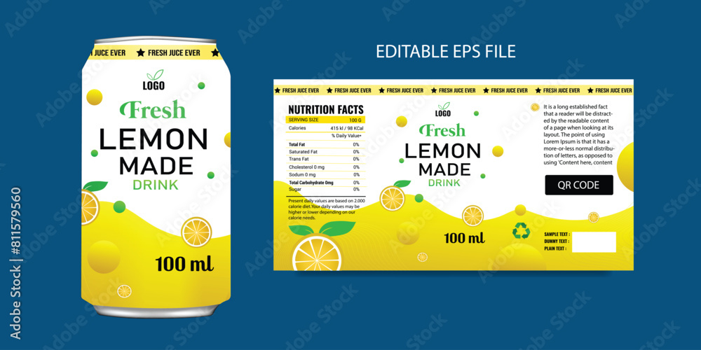 Lemonade label design , Soda can label lemon drink label editable ...