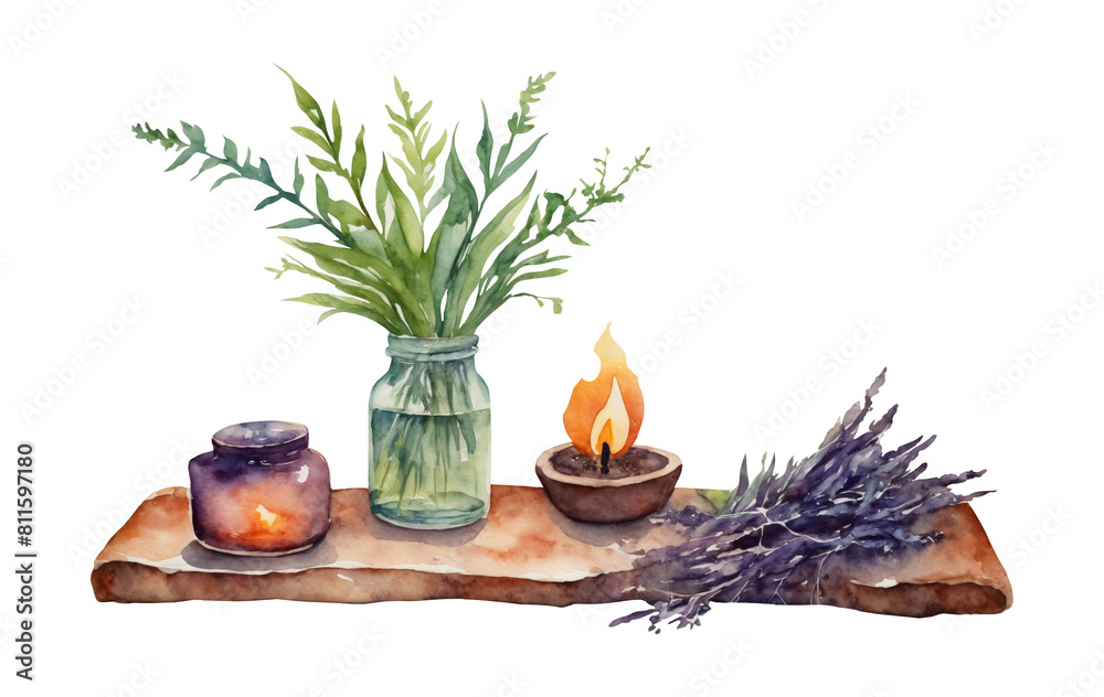 Watercolor illustration of esoteric and mystical ritual altar isolated ...