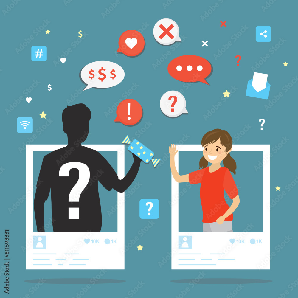 People talking in social network. girl communicates with an anonymous ...