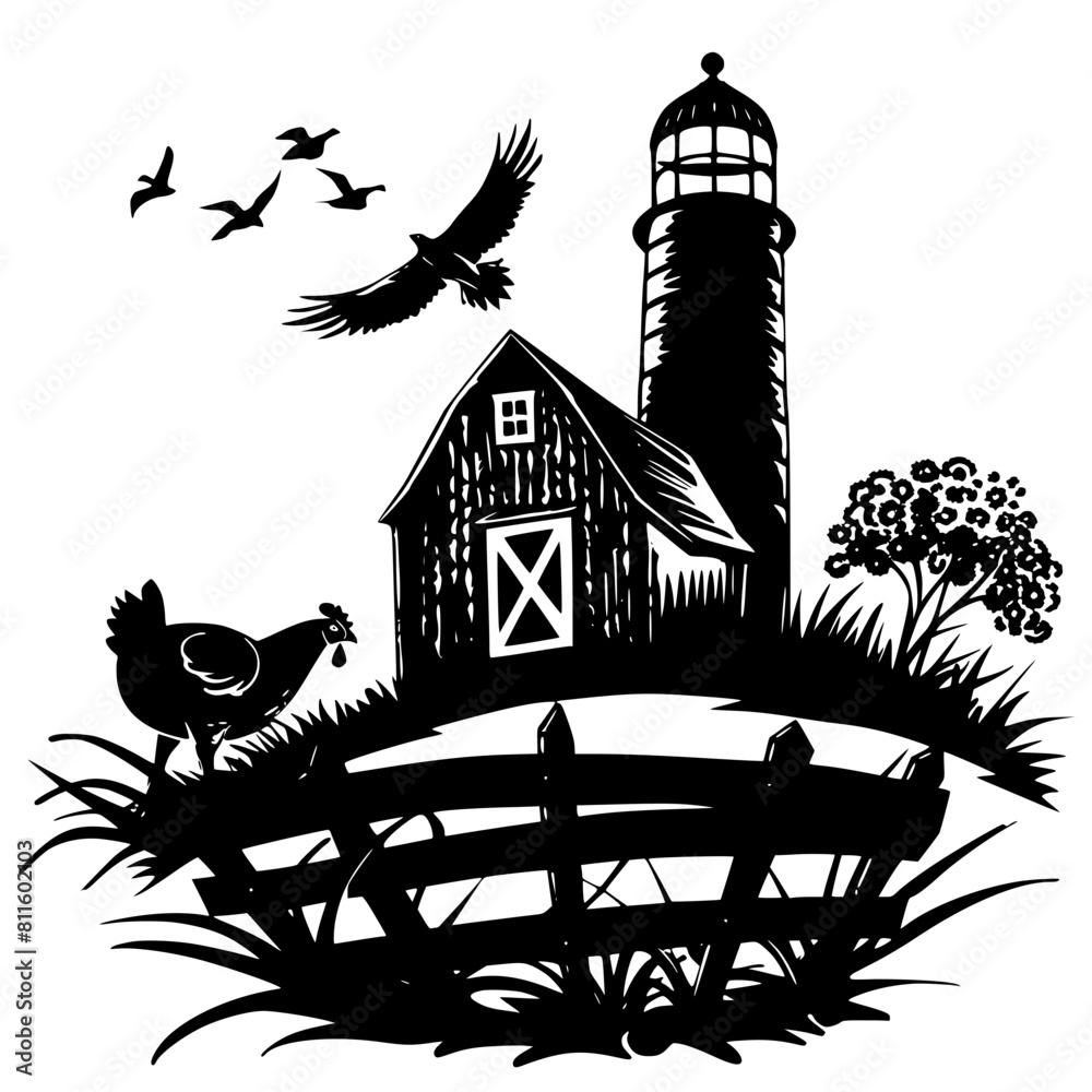 farm silhouette, farm scene, Farm Scene dxf, Farm Scene png, Farm Scene ...