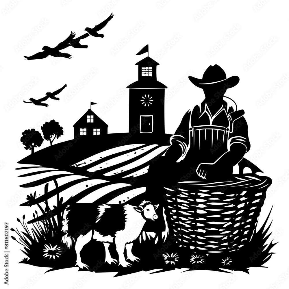 farm silhouette, farm scene, Farm Scene dxf, Farm Scene png, Farm Scene ...