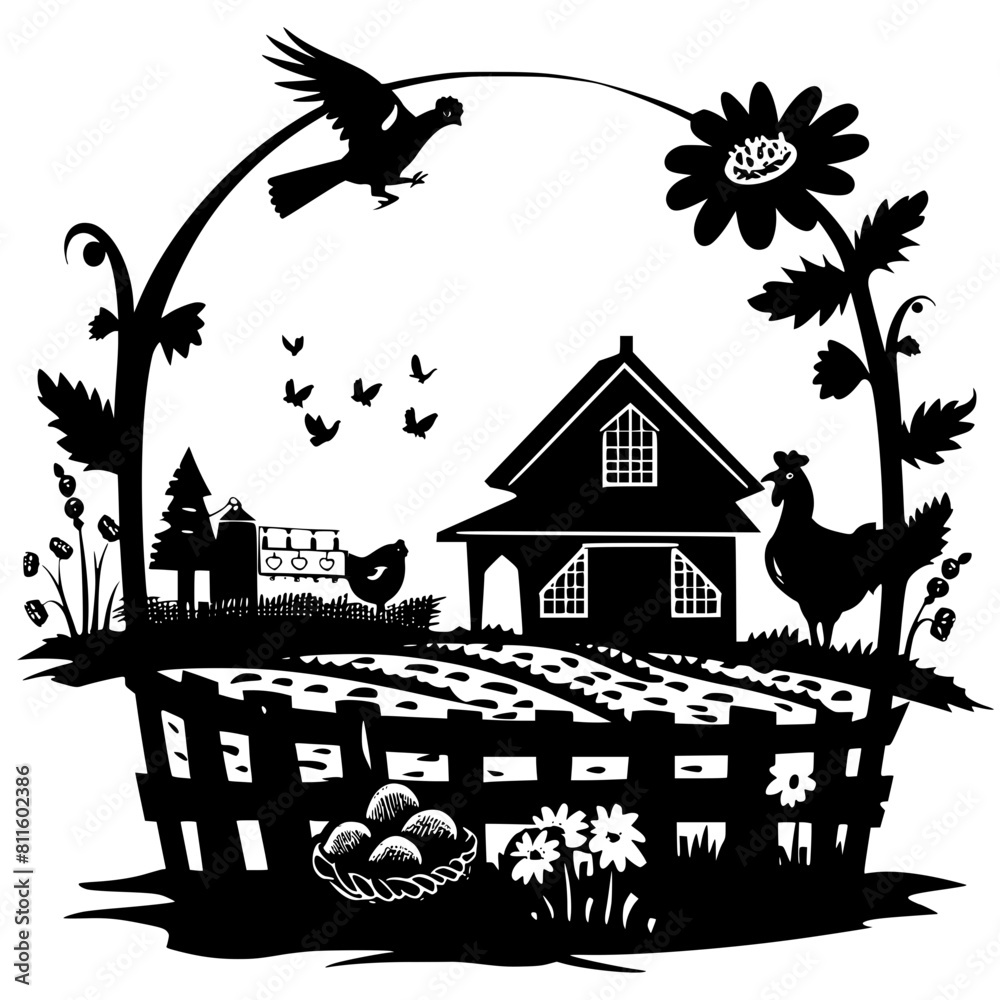 farm silhouette, farm scene, Farm Scene dxf, Farm Scene png, Farm Scene ...