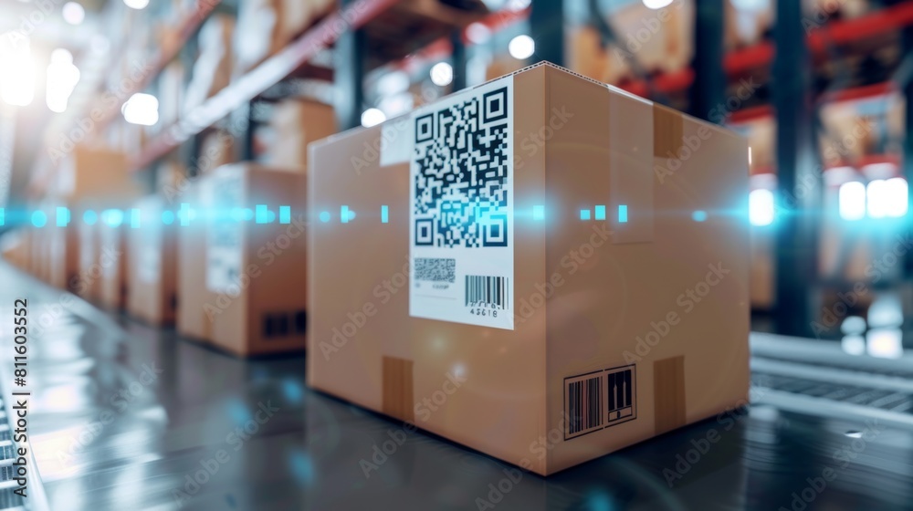 Cardboard box tags and QR codes for efficient tracking Stock ...