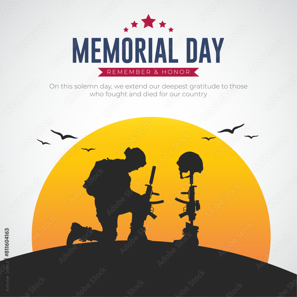 Happy Memorial Day Post and Banner Design. Memorial Day USA Celebration ...