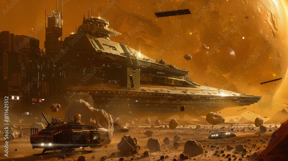 Concept Art of an asteroid mining operation with detailed reusable ...