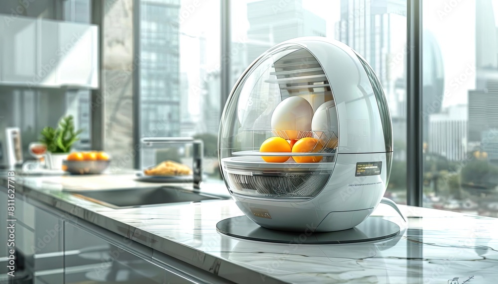 Sketch a futuristic kitchen appliance specifically designed for ...