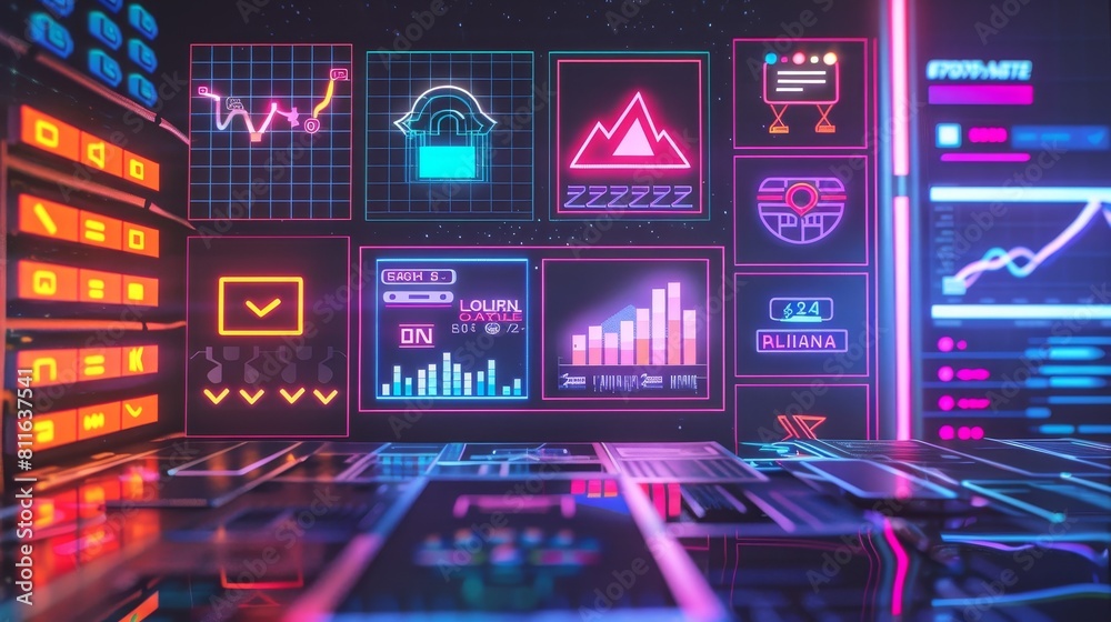 Pixel Art of a social media dashboard displaying trending topics and ...