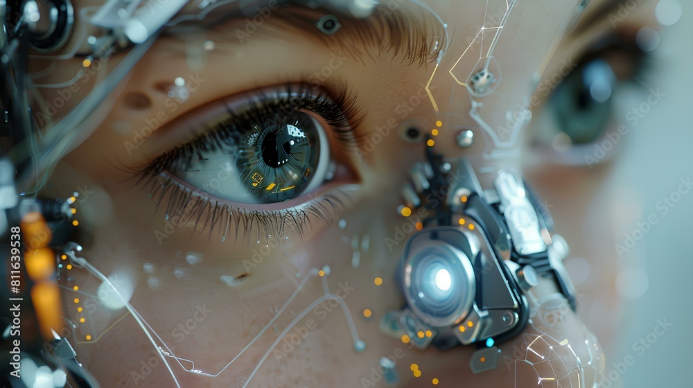 Futuristic Cyborg Face with Illuminated Eyes,Futuristic depiction of a ...