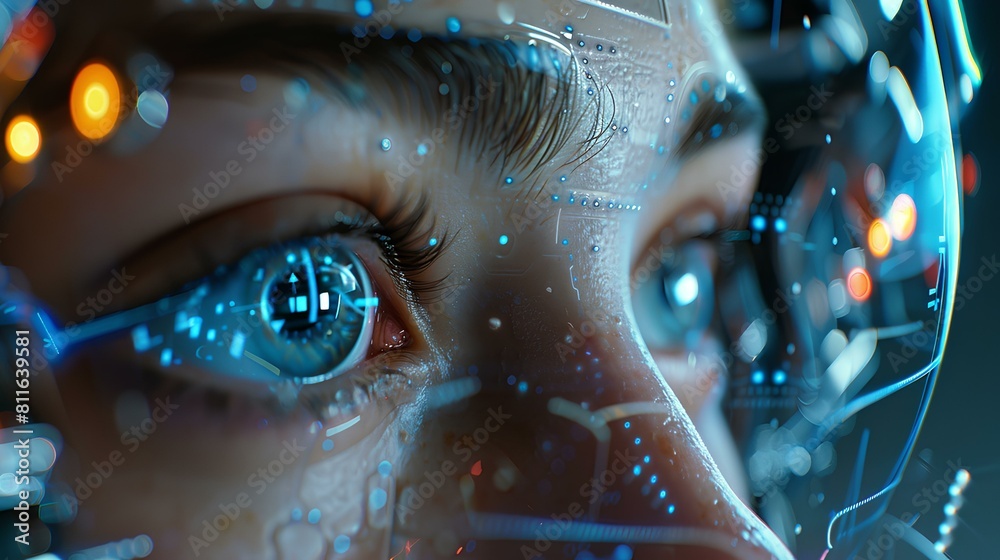 Futuristic Cyborg Face with Illuminated Eyes,Futuristic depiction of a ...