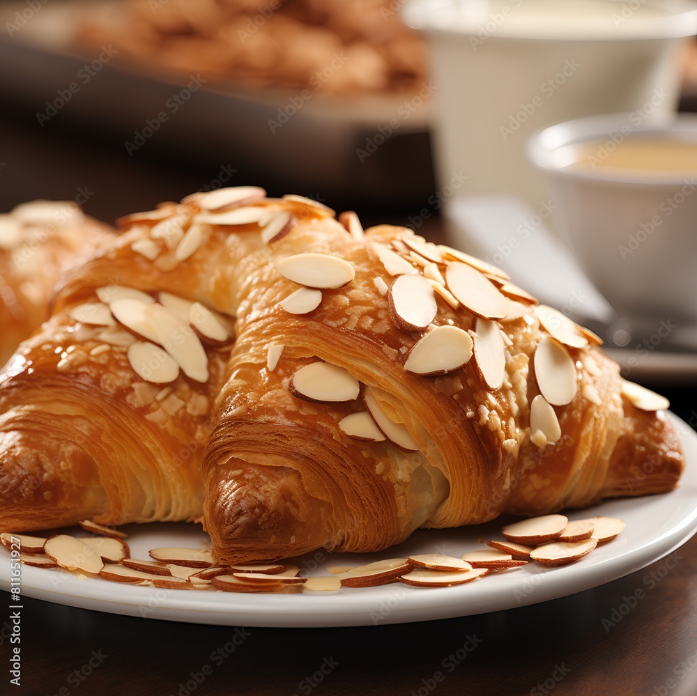 French croissant, buttery, flaky pastry with distinctive crescent shape ...