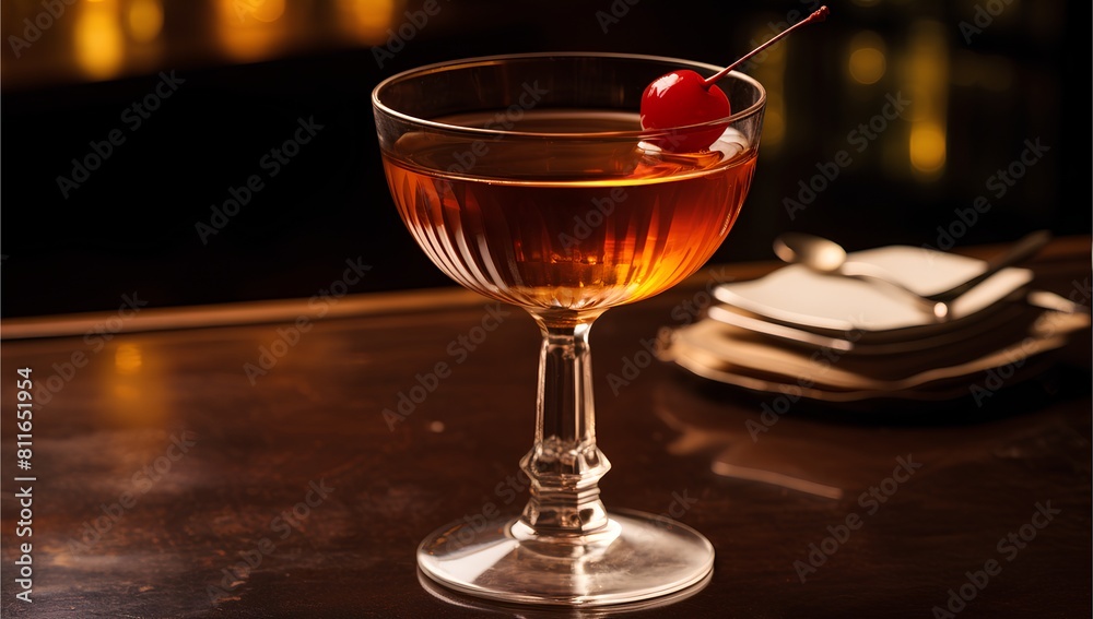 Cherry Manhattan, twist on the classic Manhattan cocktail, sweetness and fruitiness of cherries ...