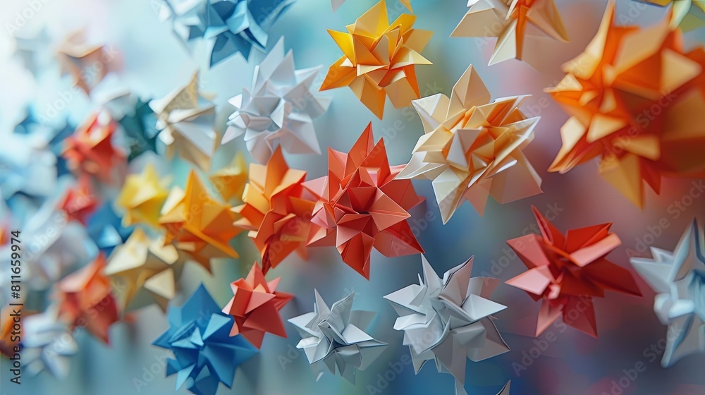 Colorful origami stars made of paper. Origami is the art of folding ...