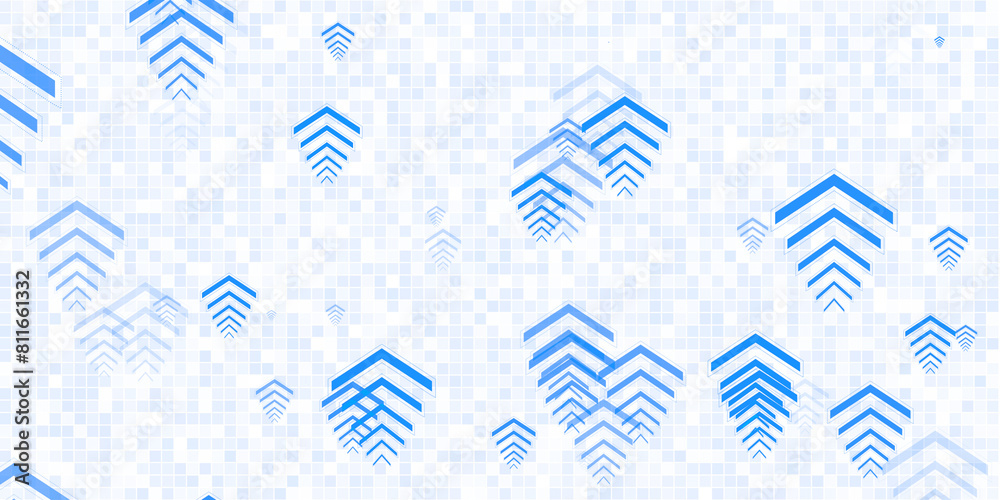 Abstract blue arrow patterns on a mosaic-like transparent background ...