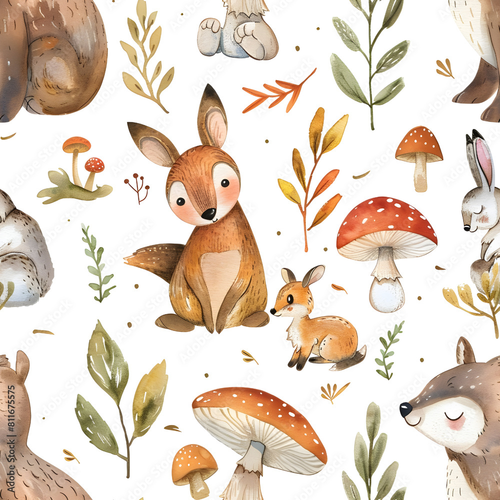 animal watercolor clip art tile seamless pattren background on ...