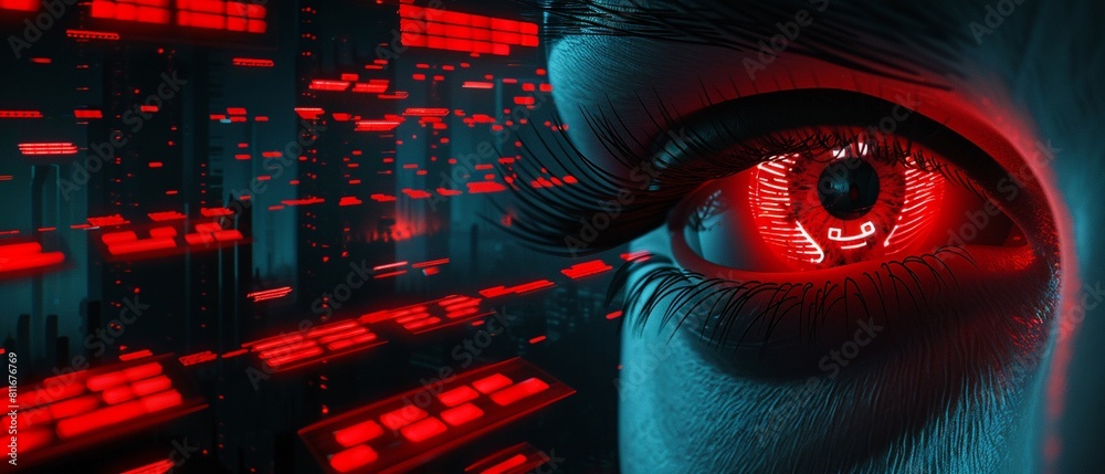 A digital artwork of a human eye with cybernetic enhancements ...