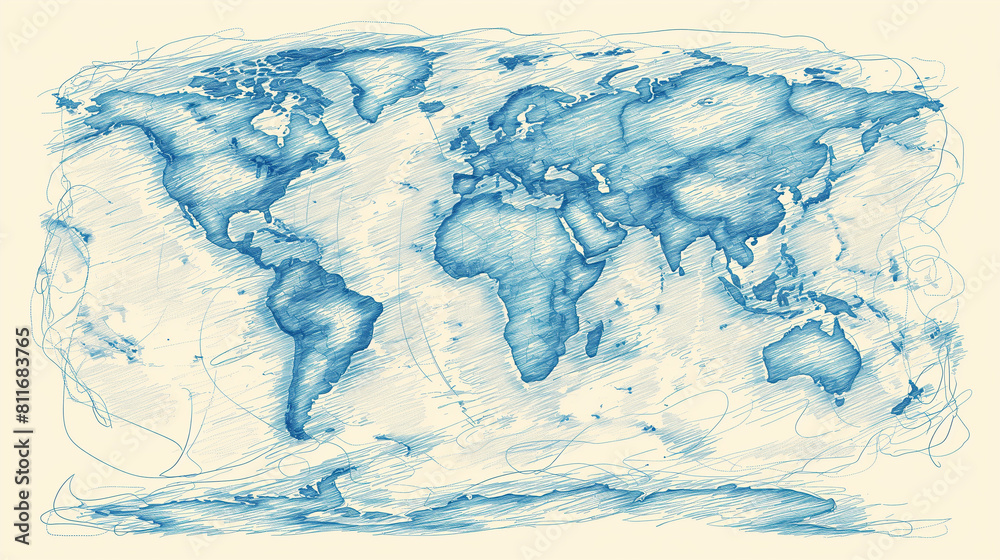 World map vector drawing lines for background and text,All elements are ...