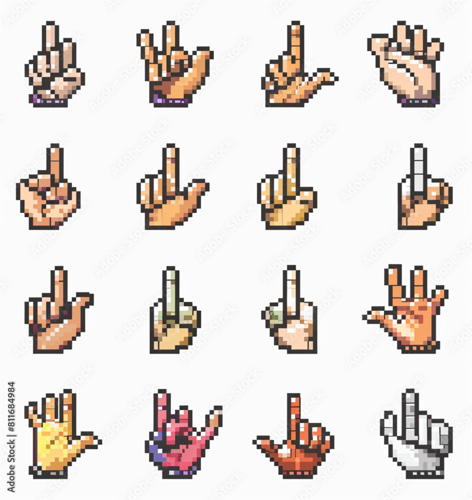 set of pixel art middle finger icons in the style of computer hand icon ...
