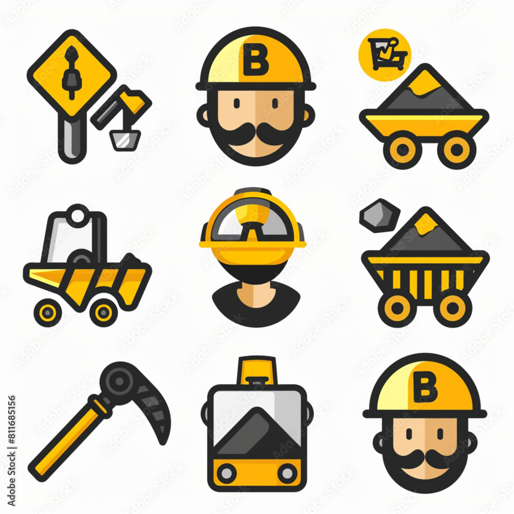 set of icons for mining, simple vector icon set on a white background ...