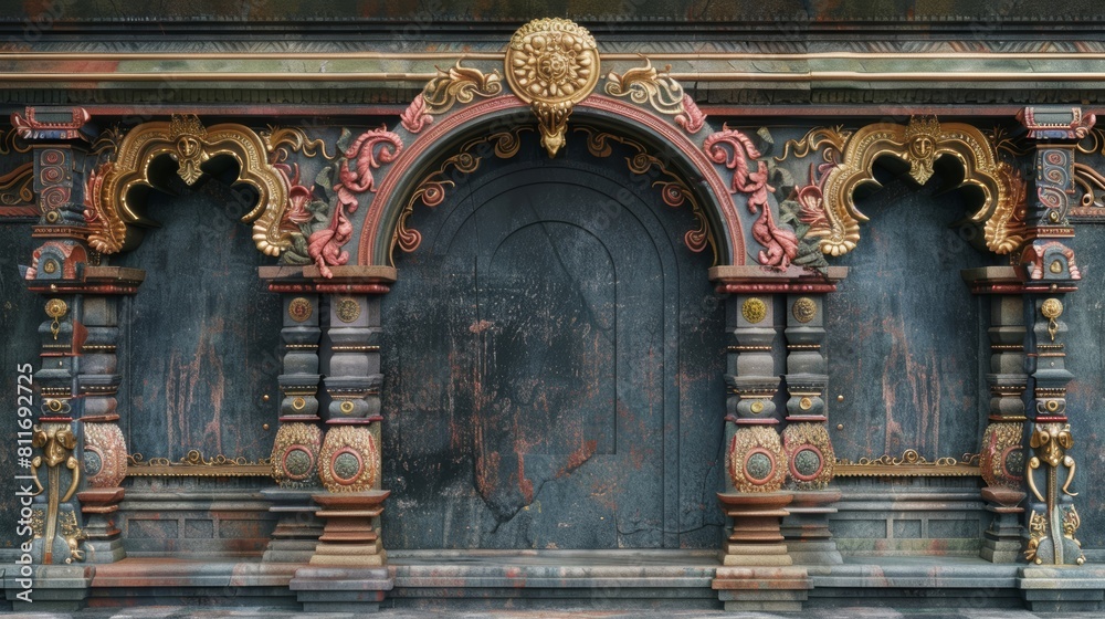 south indian hindu temple wall with arch Stock Photo | Adobe Stock