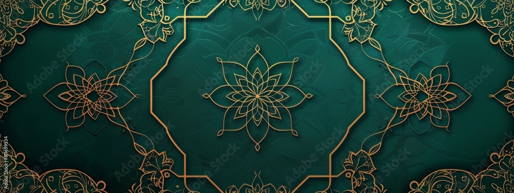 arabic dark green background with golden islamic pattern and ornamental ...