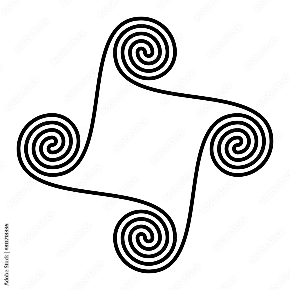 Spiral tetraskelion and quadruple spiral. Geometrical pattern and ...