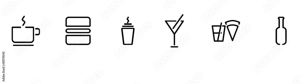 Shopping Mall icons set. Set of food signs cafe, bar restaurant. Modern ...