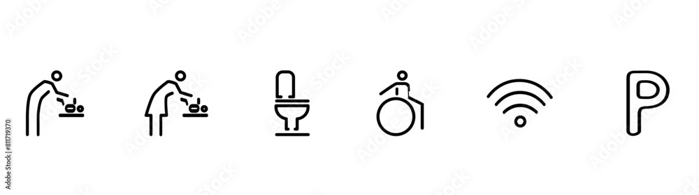 Shopping Mall public place icons set. Set of toilet signs. Invalid wc ...