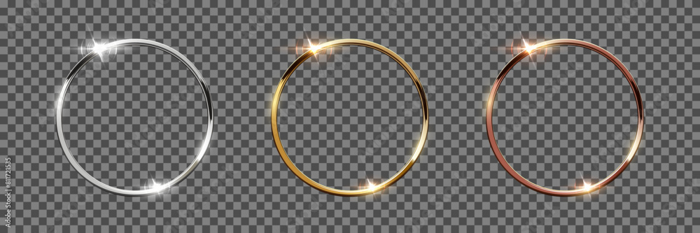 Gold, silver and bronze metal circle frames 3d vector realistic ...