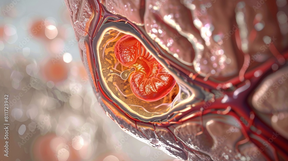 The image shows a close-up of a human brain with a focus on the ...