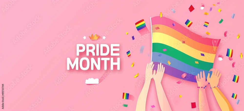 Pride month banner template design featuring LGBTQ hands holding a ...