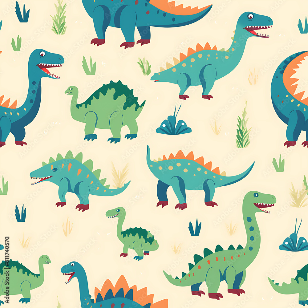 Kids drawing dinosaurs digital art seamless pattern, the design for ...