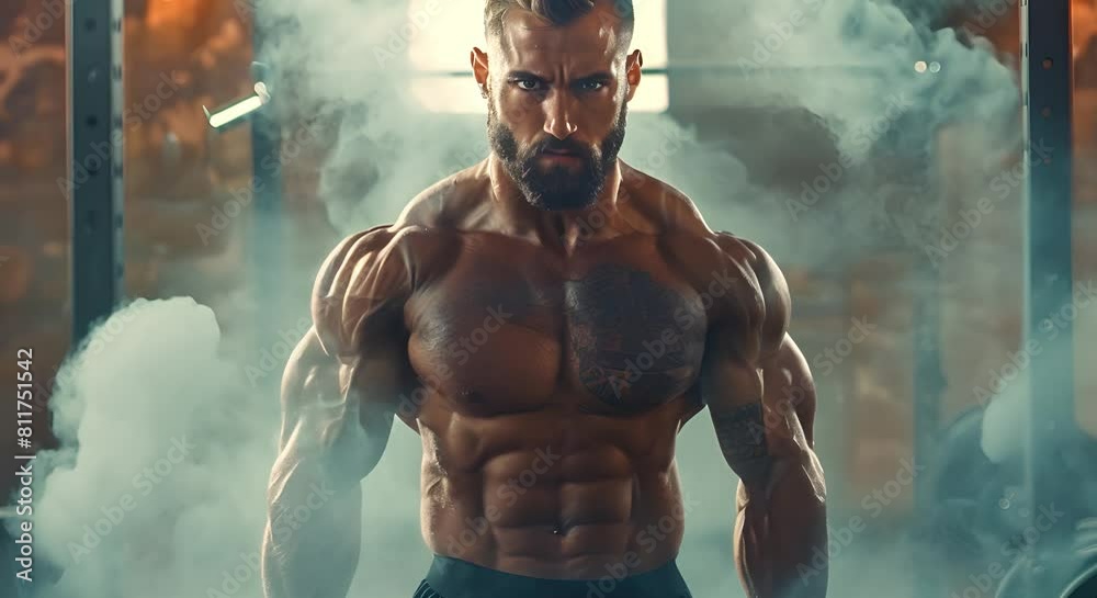 Muscular men working out in the gym bodybuilding background 3D artwork ...