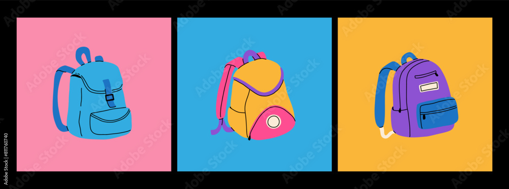 Set of different school backpack and schoolbag. Back to school ...