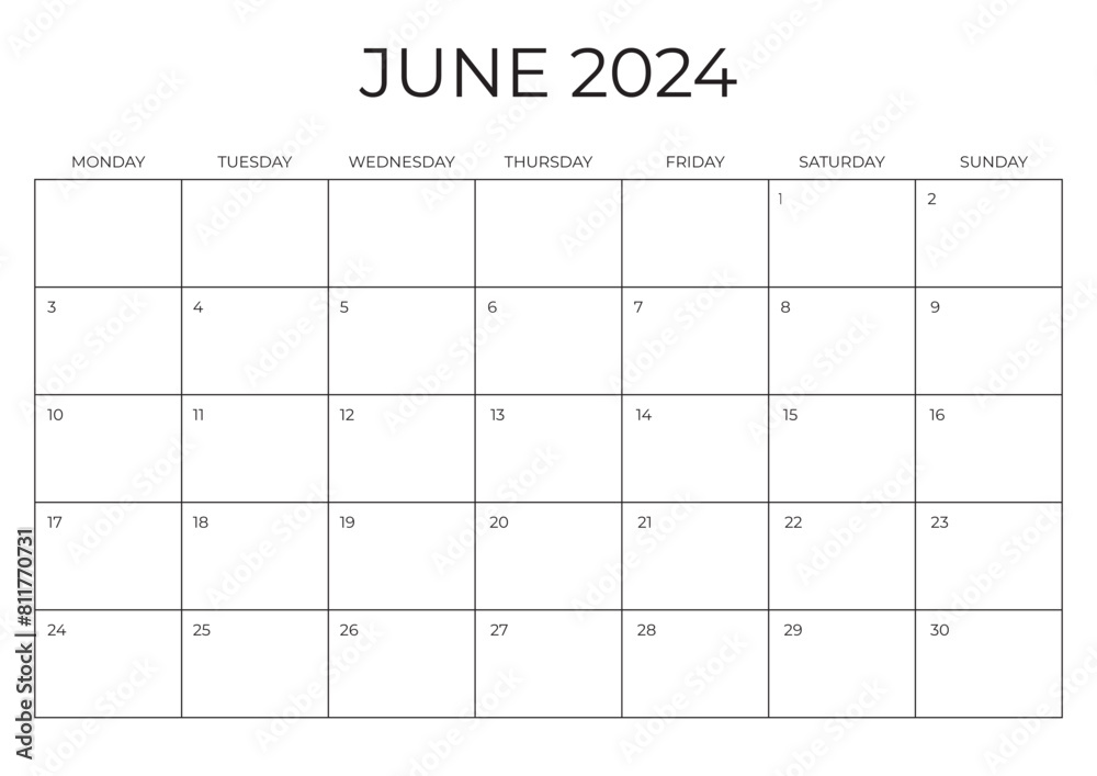 Monthly Planner June 2024. Calendar JUNE 2024. Week starts on Monday ...