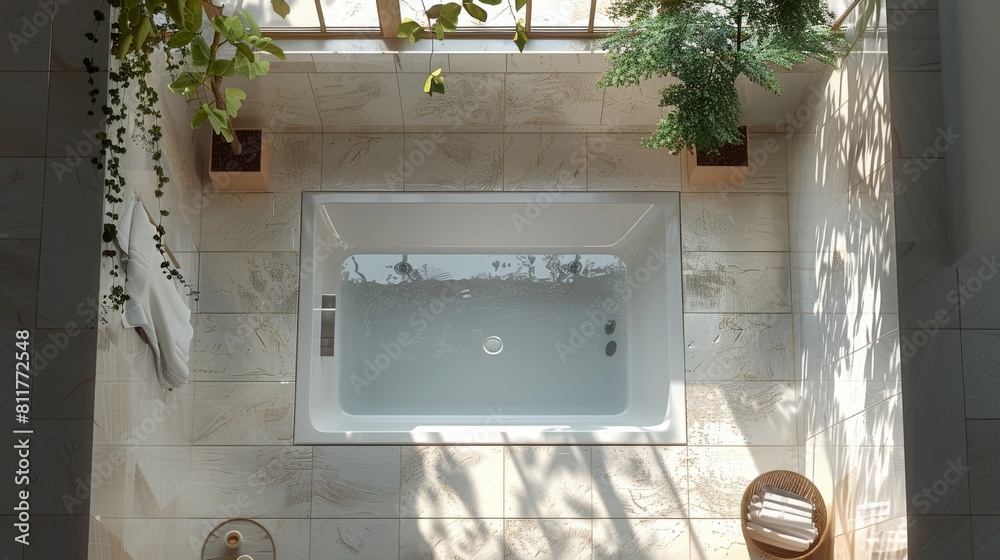 Bathroom design, A rectangular bathtub is in the middle, the bathtub is ...
