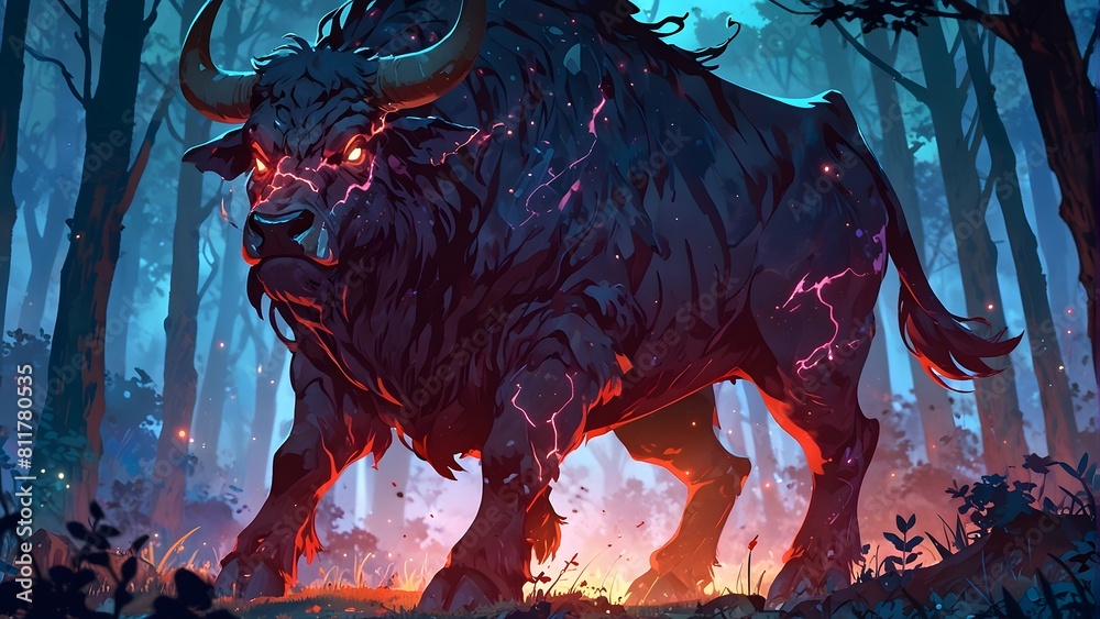 Illustration of a monstrous terrifying wild beasy cow-like creature ...