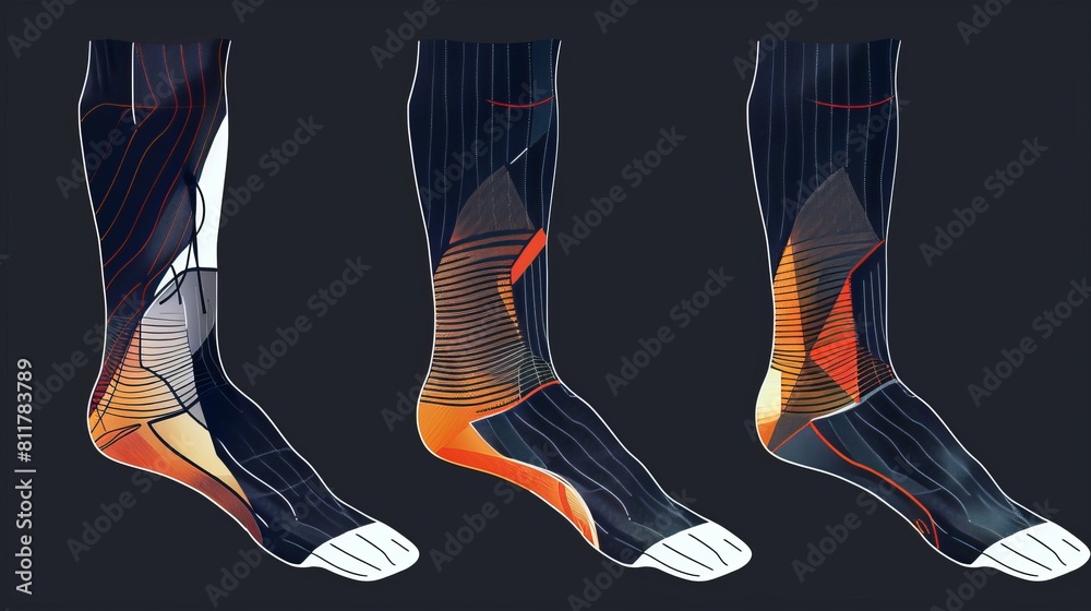Unisex men's and women's football sock design flat sketch fashion ...