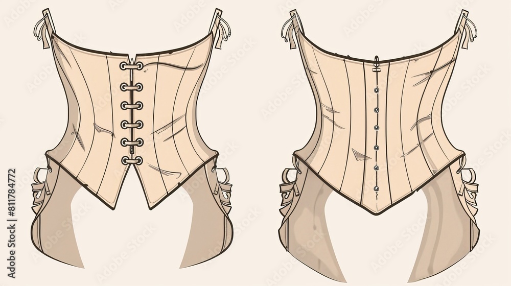 Front and back views of the underbust corset belt. Technical drawing ...