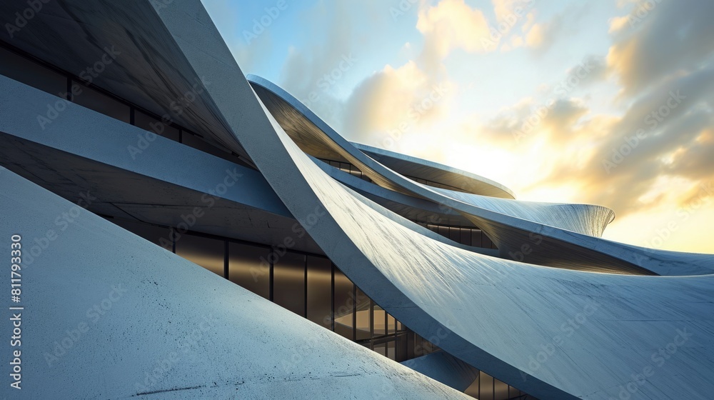 The highrise curved reflective architecture under the brightest clear ...