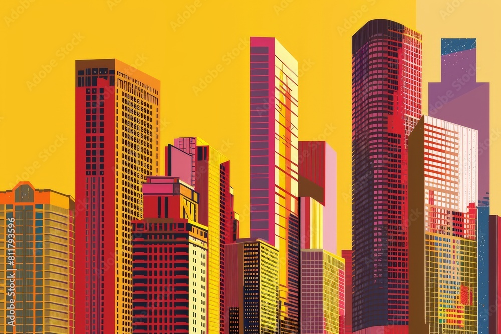 Skyscrapers, high-rise buildings colorful vector illustrations set ...