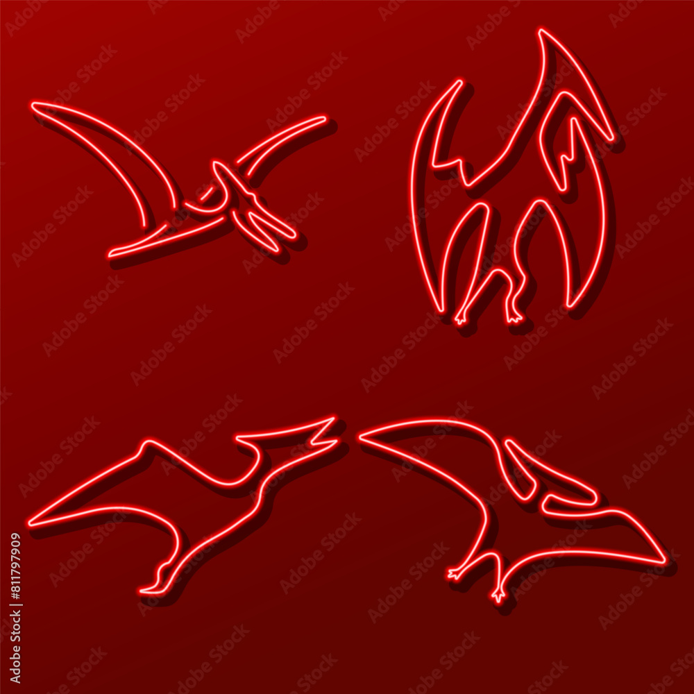 pterodactyl neon sign, modern glowing banner design, colorful modern ...
