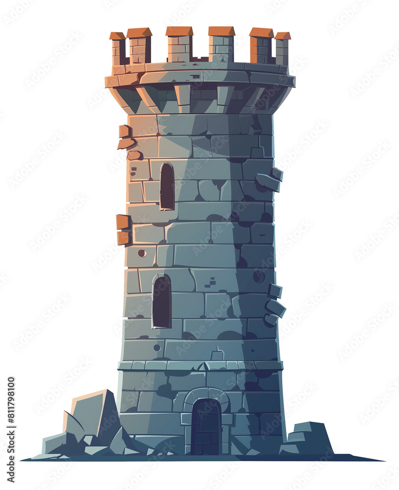 ancient fantasy medieval castle watch tower isolated on white ...