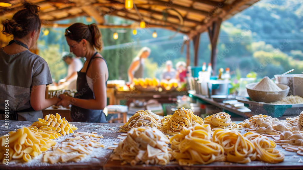 Outdoor pasta making class in Italy focusing on traditional cooking ...