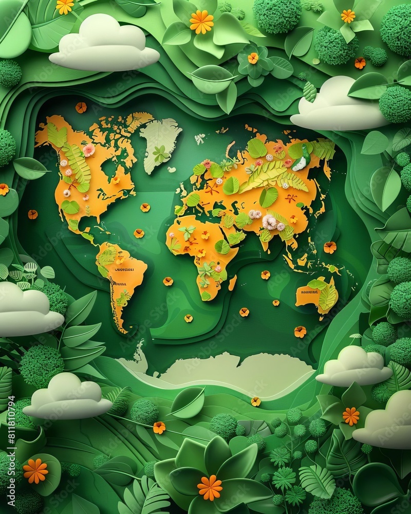 05 June, World Environment day concept 3d design 3d World map with ...