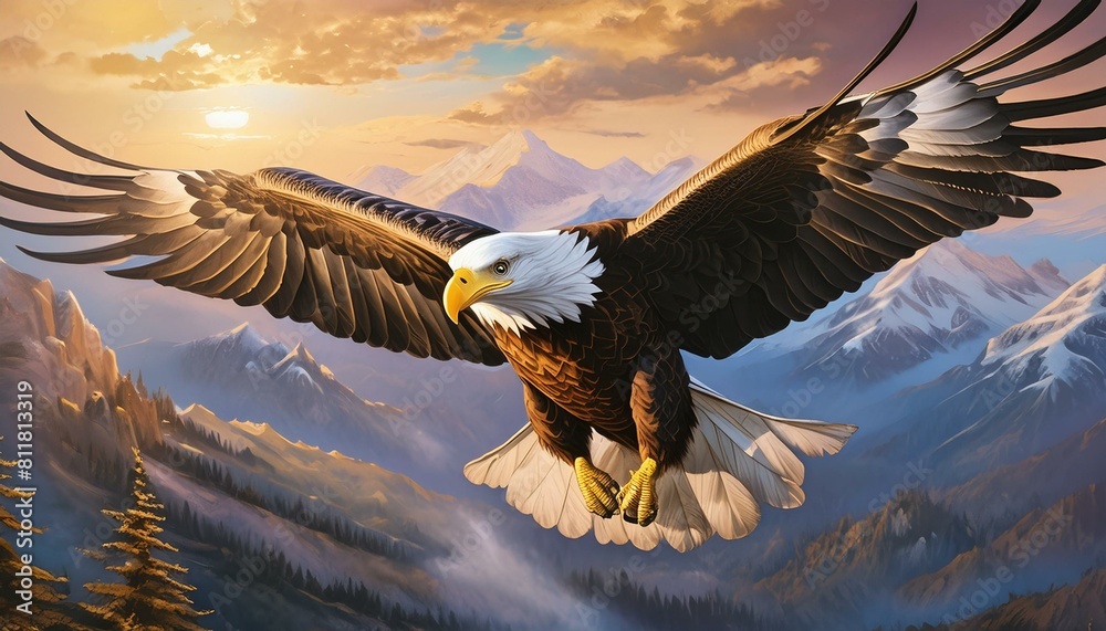 Capture the majestic flight of a bald eagle as it soars effortlessly ...