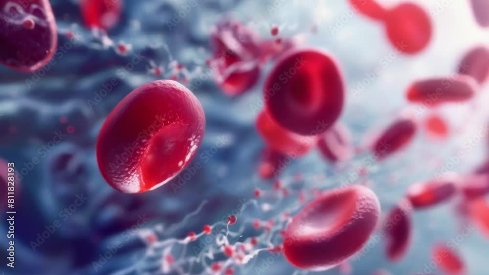 Microscopic image of red blood cells, highlighting their rich red color ...