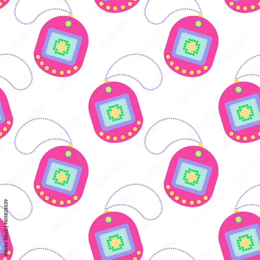 Seamless pattern Classic 80s 90s kid pet toy on a white background ...