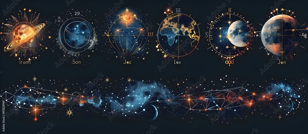 Astronomy Zodiac Map A Complete Set of for Horoscope Cards and Star ...