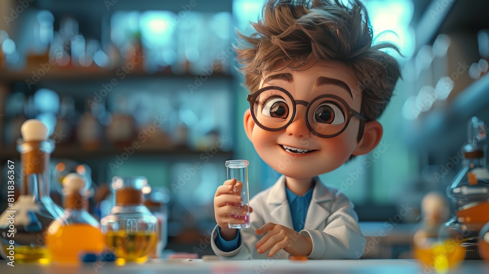 Cute little boy scientist with test tube in the laboratory Stock ...