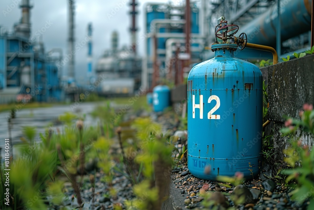 "Close-Up of Industrial Hydrogen (H2) Fuel Storage Tank with Hydrogen ...